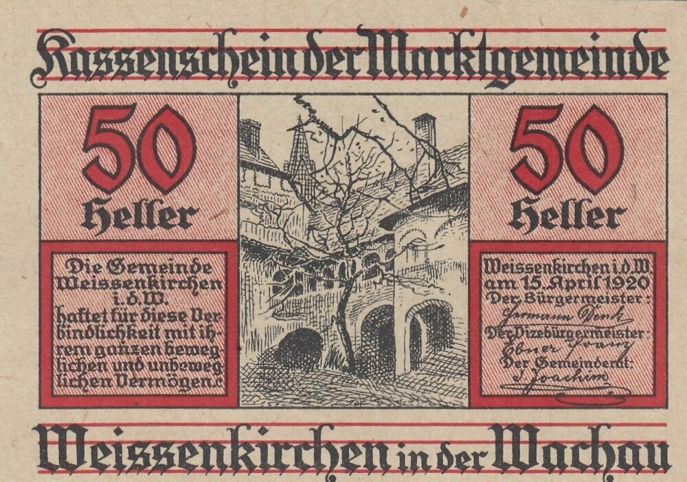 Австрия, Вайсенкирхен-ин-дер-Вахау 50 геллеров 1920 г. (№3) (2)