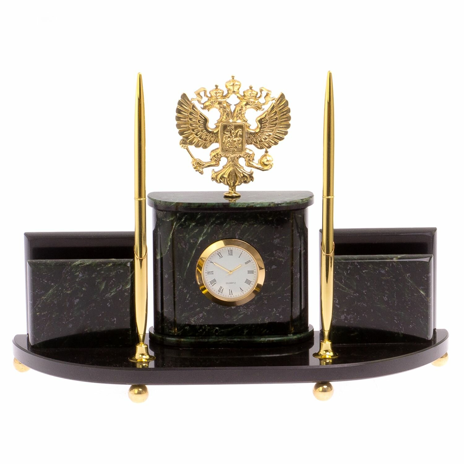 Настольный прибор "Герб России" камень нефрит 125443