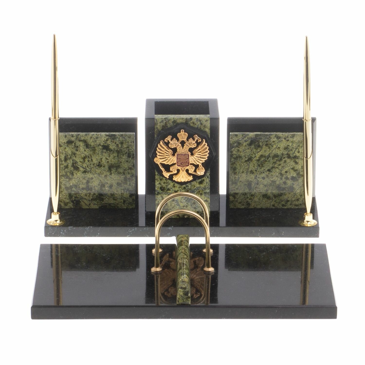 Письменный набор с гербом РФ "Офисный" камень змеевик 124281