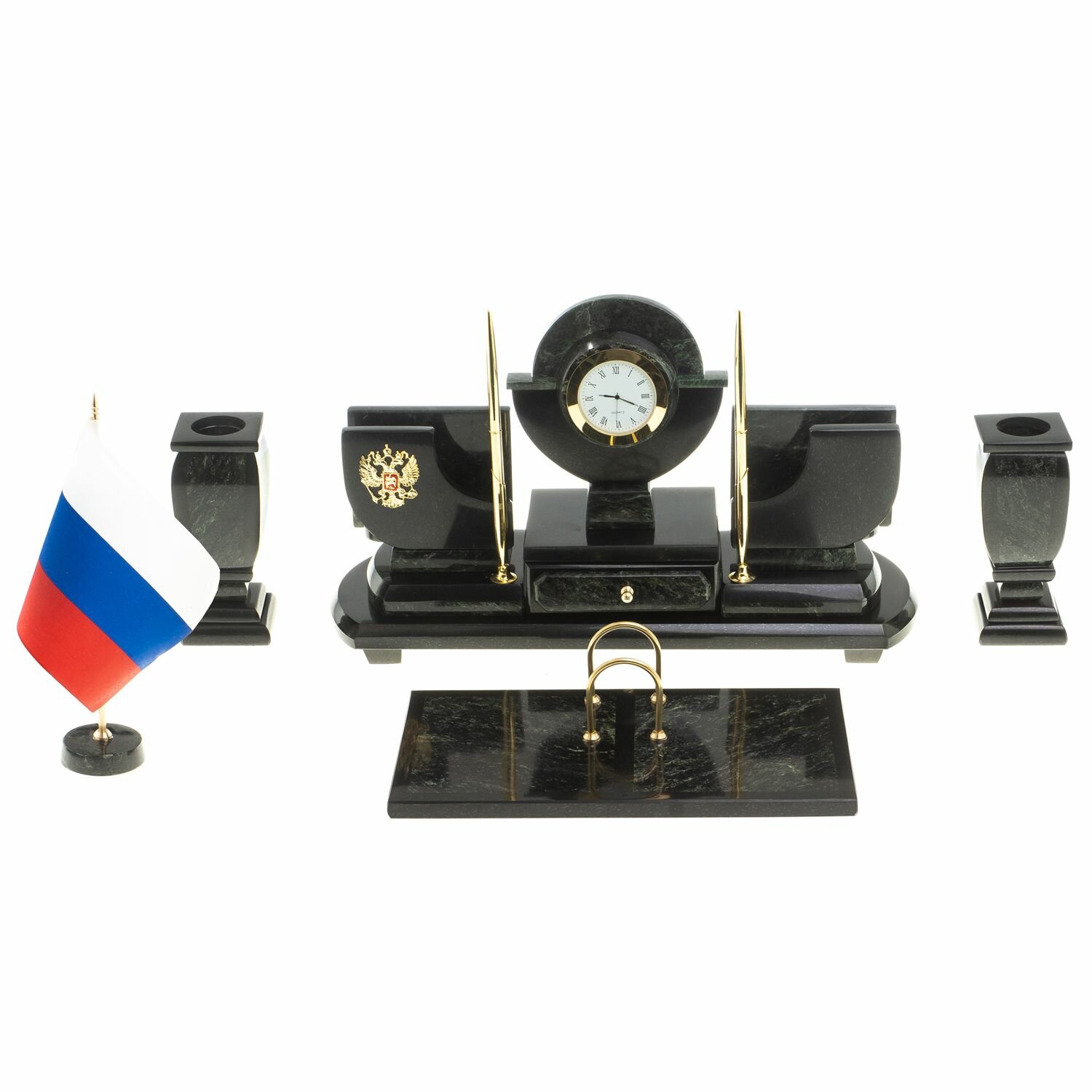 Настольный набор из змеевика "Престиж" с символикой России 124017