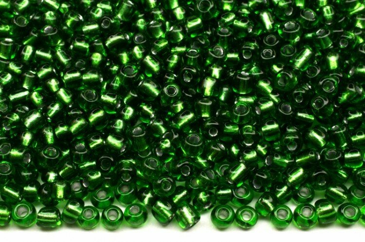 Бисер китайский круглый размер 8/0, цвет 0027В зеленый, серебряная линия внутри, 450г