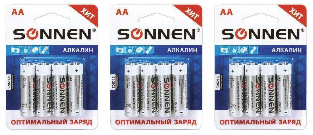 Sonnen Набор батареек AA (LR6), 4 штуки, алкалиновые, 1,5 В, 3 уп.