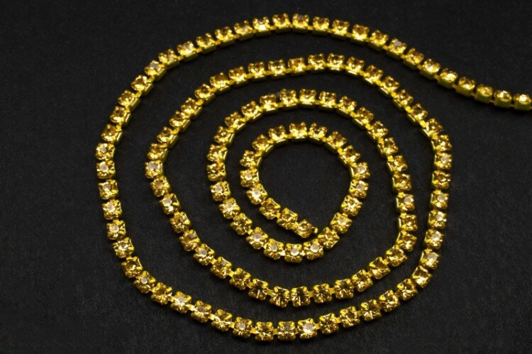 Стразовая цепь, звено 2,0х2,0мм, цвет цитрин/цитрин, латунь, 47-049, 50см (около 190 страз)