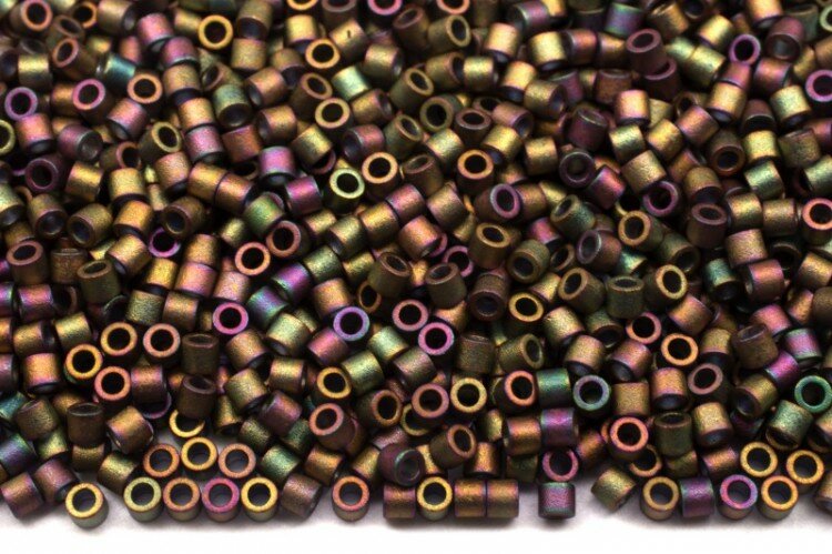 Бисер японский MIYUKI Delica цилиндр 15/0 DBS-0380 зеленый/розовый, металлизированный матовый ирис, 5 грамм