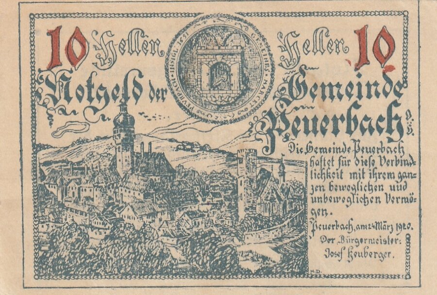 Австрия, Пойербах 10 геллеров 1920 г. (№1)