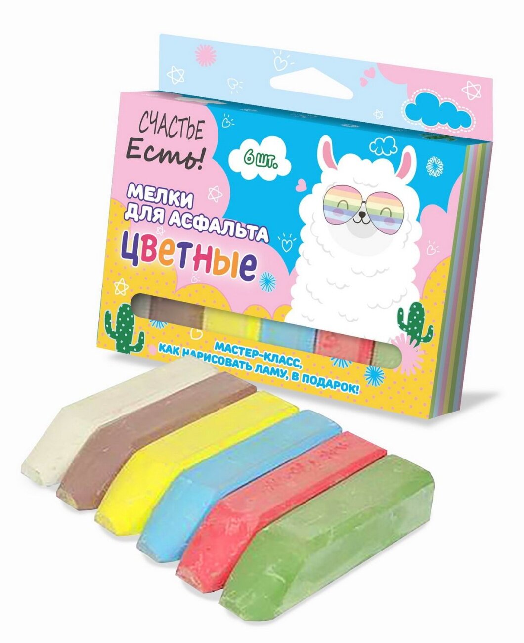 Набор цветных мелков ND Play Лама для асфальта 6шт 12,3x8,4x2,2см 304763