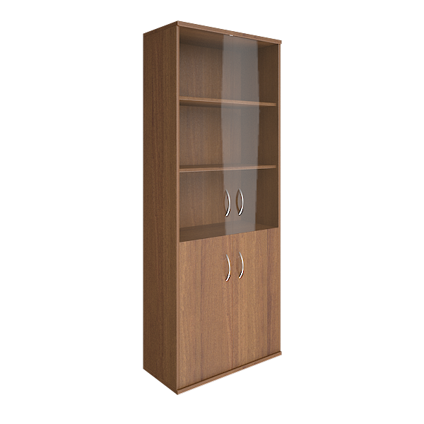 Шкаф для документов высокий широкий (2 низкие двери ЛДСП, 2 средние двери стекло) Рива Riva А. СТ-1.2 Орех гварнери 770*365*1980