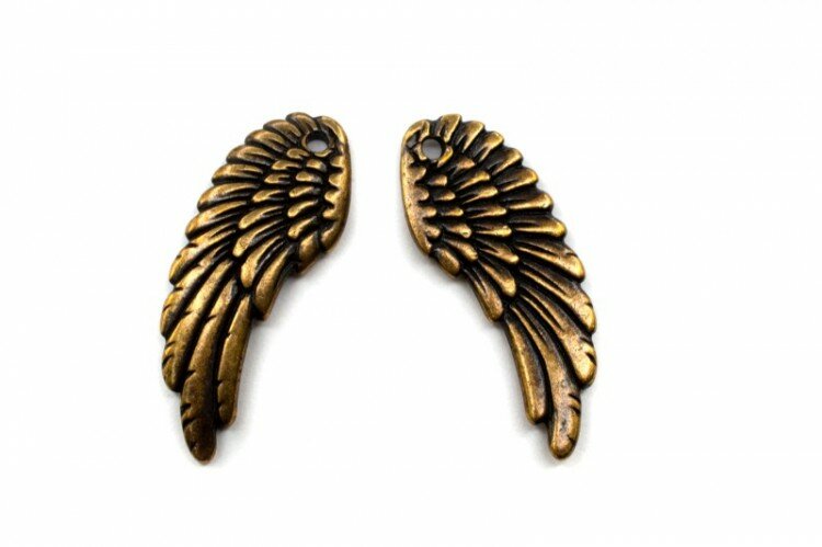 Подвеска TierraCast Крыло ангела 28х11мм, отверстие 1,5мм, цвет античная латунь, 94-2342-27, 1шт