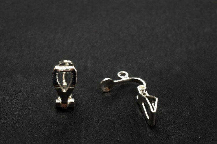 Основа для клипс с петелькой 13х6мм, цвет светлое серебро, отверстие 1мм, латунь, 21-013, 1 пара