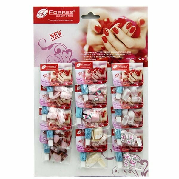 Farres cosmetic ногти накладные с рисунком А 002, в ассортименте, 12 шт+клей