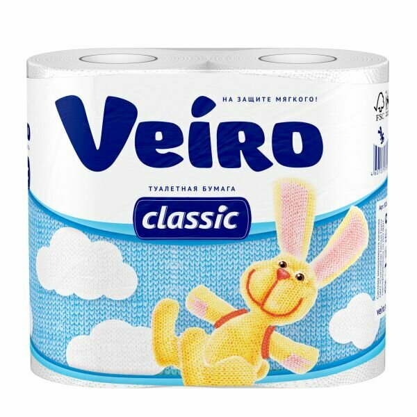Veiro Туалетная бумага 2 слоя Classic, Белая, 4 шт/уп, 1 уп