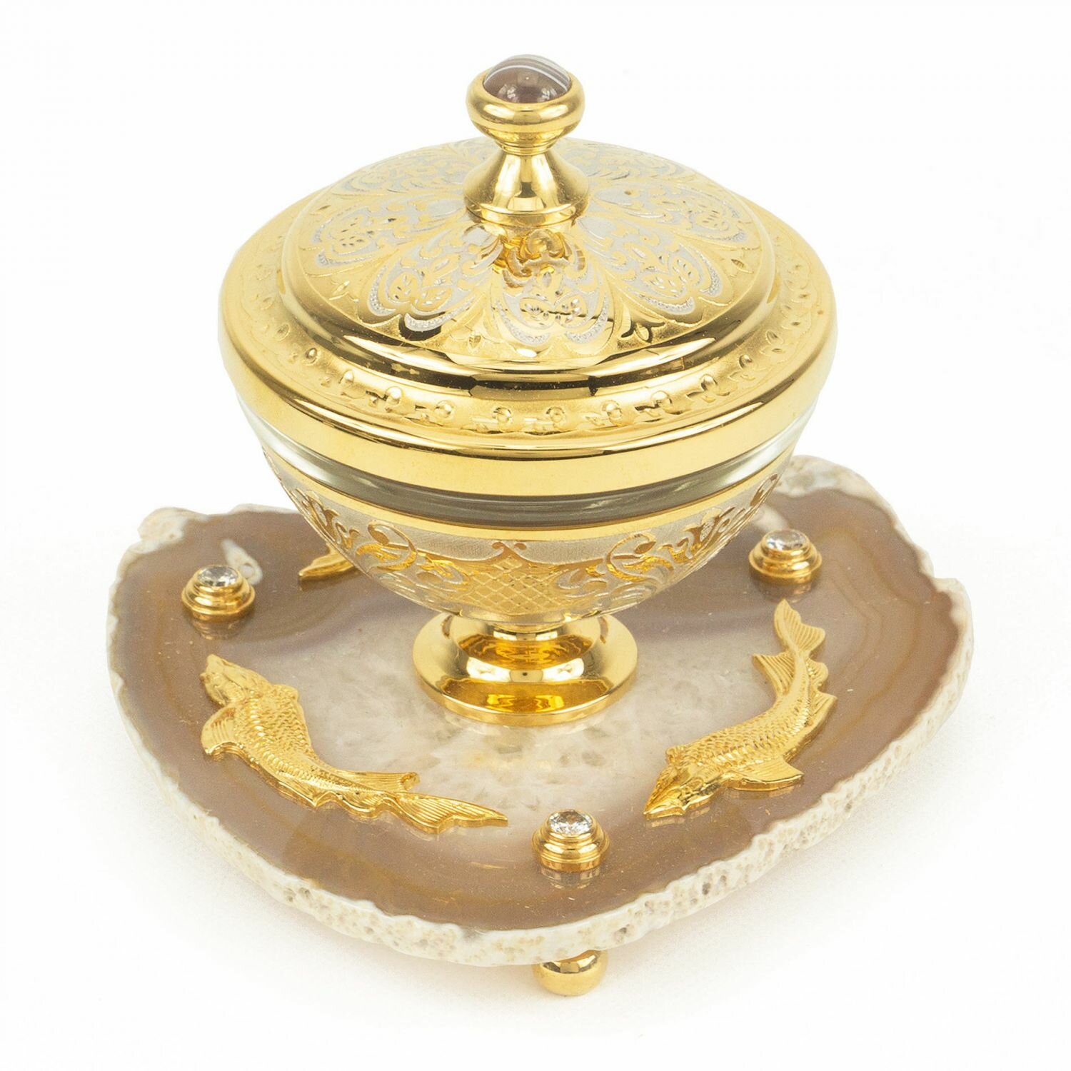 Икорница "Три рыбки" камень агат Златоуст 118682