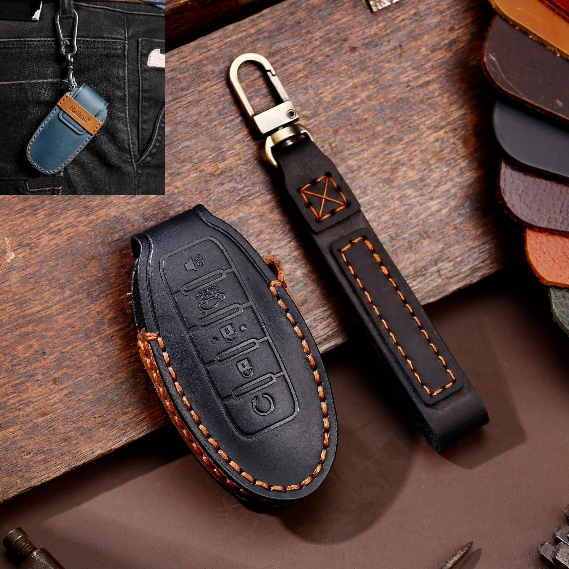 Шикарный кожаный черный чехол MyPads для ключа автомобиля Nissan Patrol Y62 5 QASHQAI X-TRAIL 2021 MURANO TERRANO Rogue Leaf Juke Almera Skyline Ни.