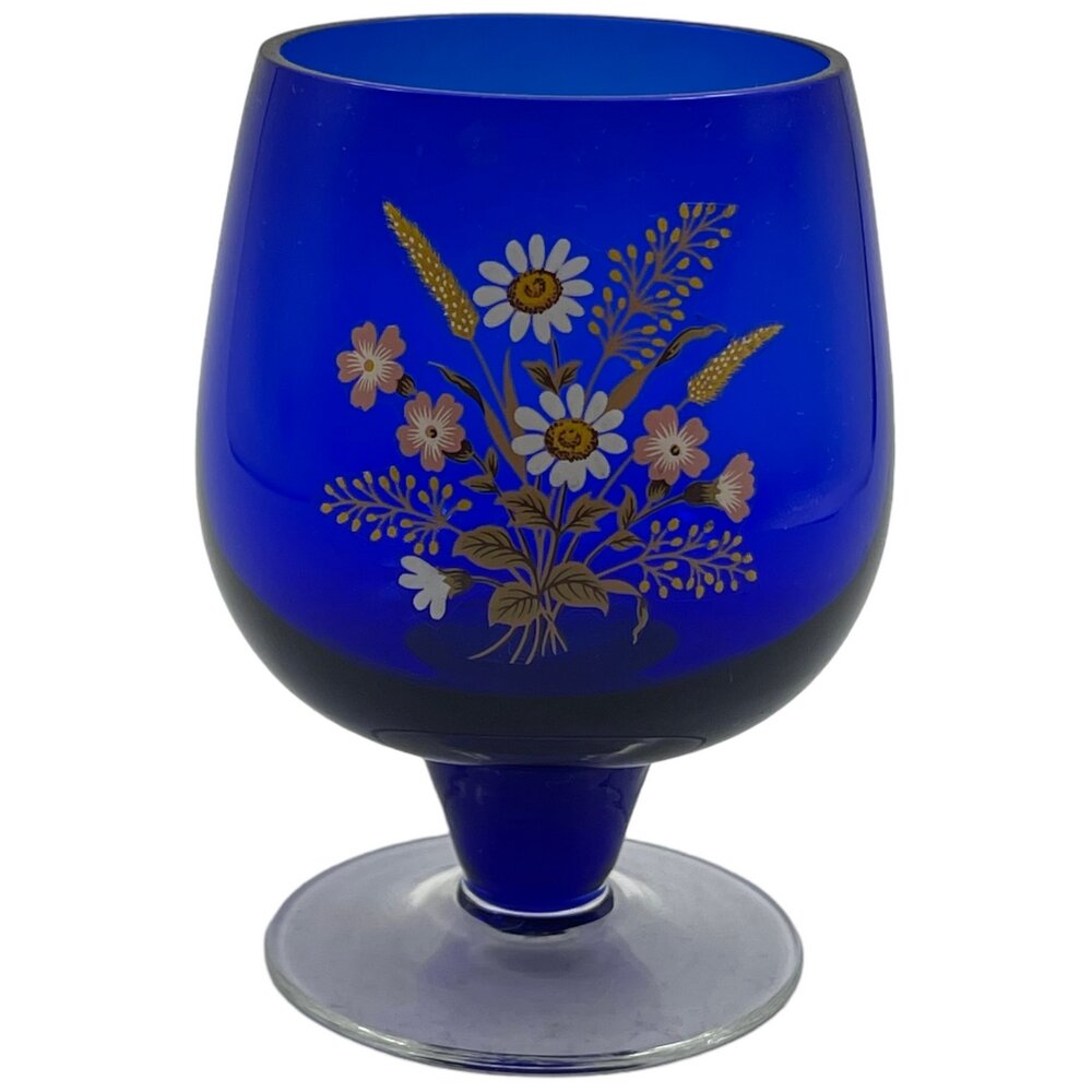 Фужер "Полевой букет", синее стекло, роспись, 1985-1989 гг, Гусь-Хрустальный, СССР