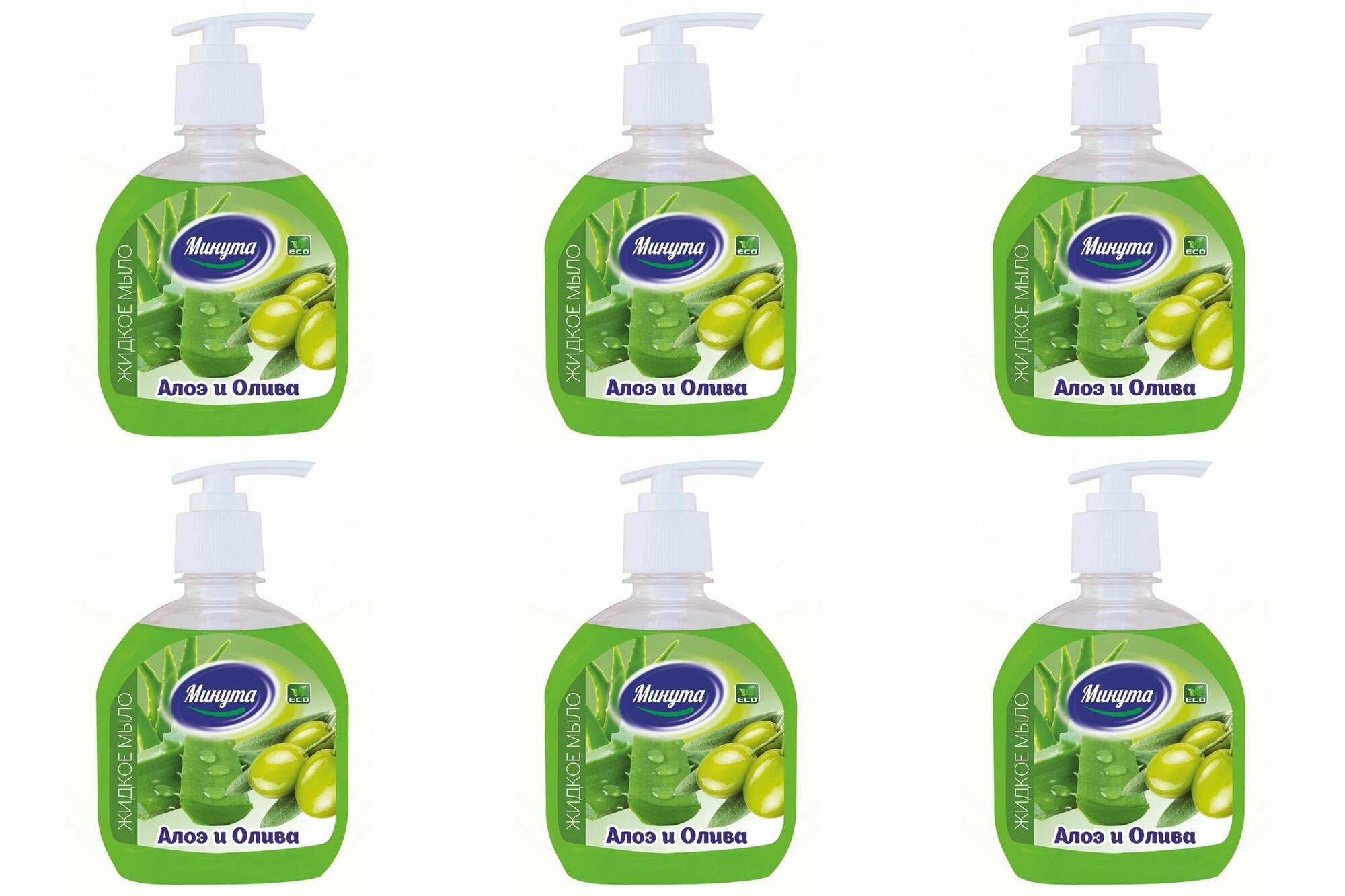 Минута Мыло жидкое Минута Алоэ и олива, 300 г, 6 шт