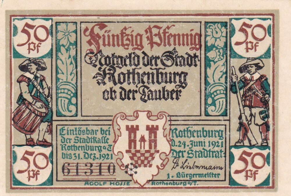 Германия (Веймарская Республика) Ротенбург-об-дер-Таубер 50 пфеннигов 1921 г. (Вид 2) (№1) (2)