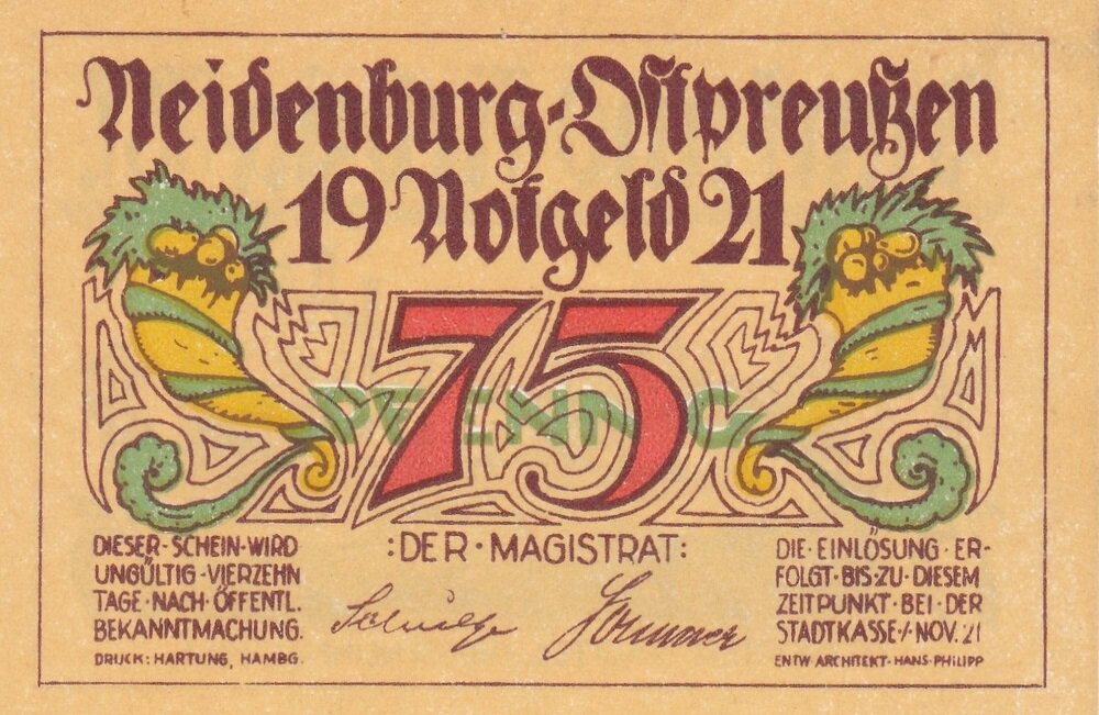 Германия (Веймарская Республика) Нейденбург 75 пфеннигов 1921 г.