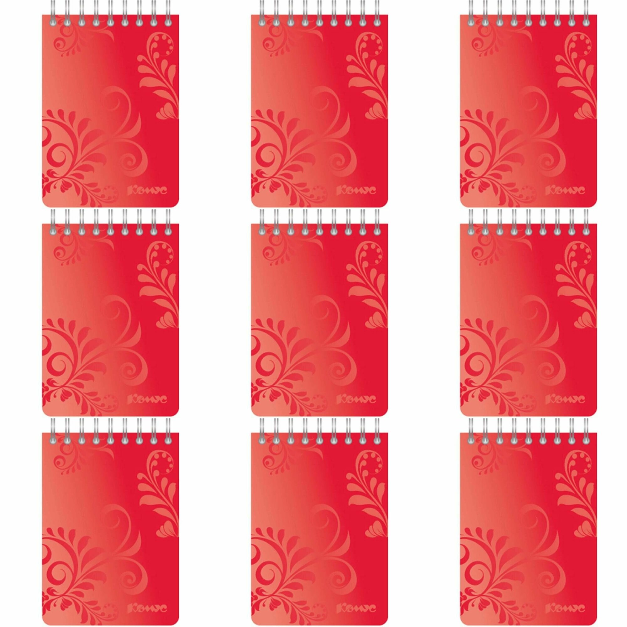 Комус Блокнот Русская серия, А7, 50 л, красный, клетка, 9 шт