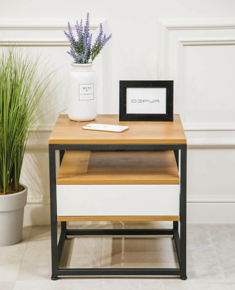 Тумба лофт, металлический каркас, ЛДСП, прикроватная тумбочка в спальню, гостиную, офис, салон красоты, без ручек