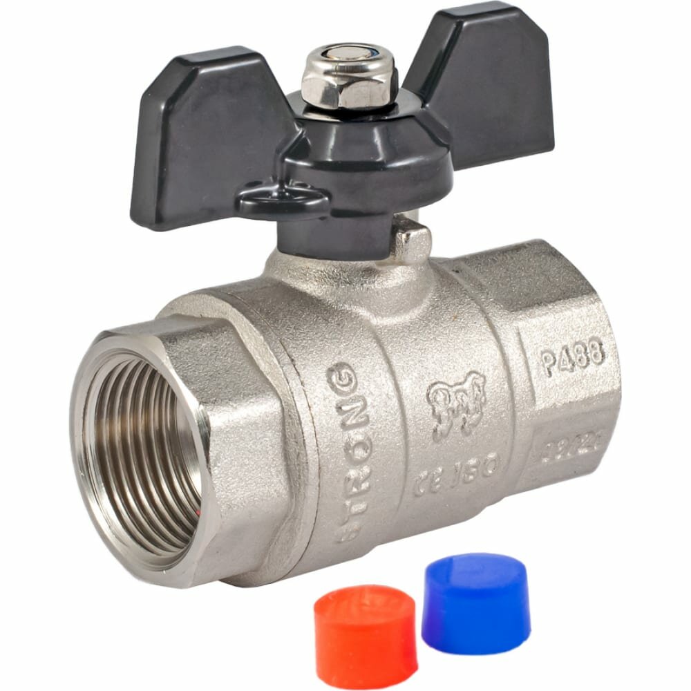 Шаровой кран PROFACTOR PF STRONG с ручкой‑бабочкой, латунный с никелированным покрытием, для воды, пара и нефтепродуктов