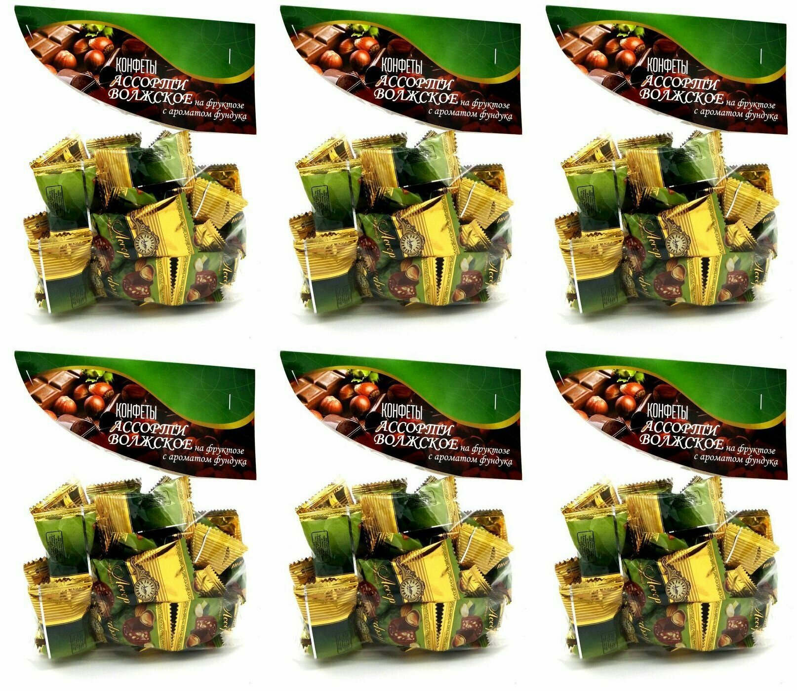 Конфеты Шугарофф, Ассорти Волжское, Фундук на фруктозе, 180 г, 6 уп