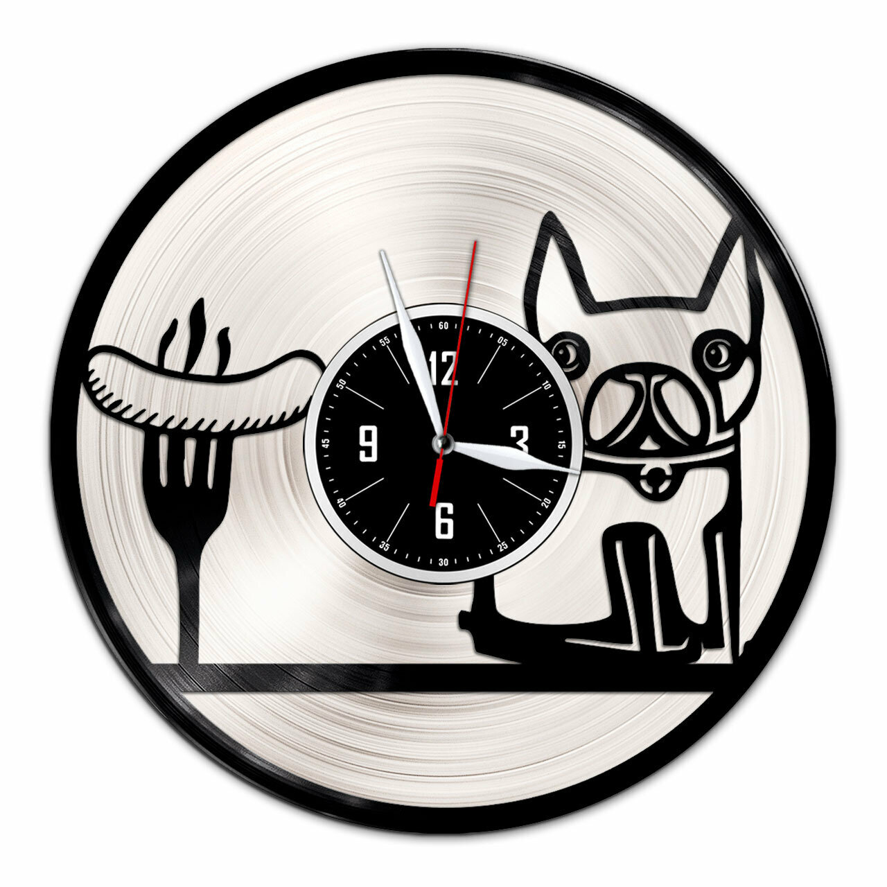 Собака - настенные часы из виниловой пластинки (с серебряной подложкой)