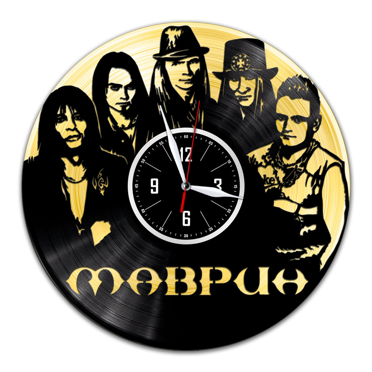Маврин - настенные часы из виниловой пластинки (с золотой подложкой)