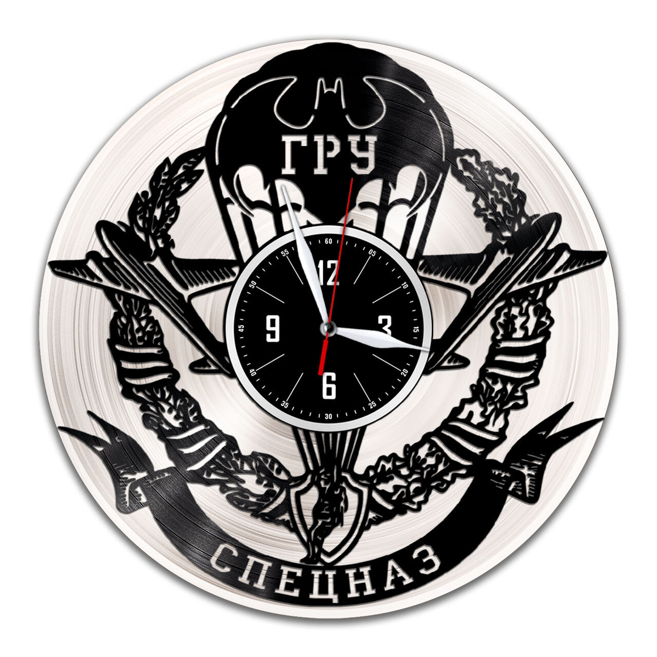Спецназ ГРУ - настенные часы из виниловой пластинки (с серебряной подложкой)