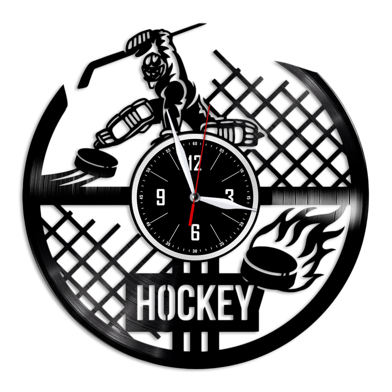 Хоккей - настенные часы из виниловой пластинки