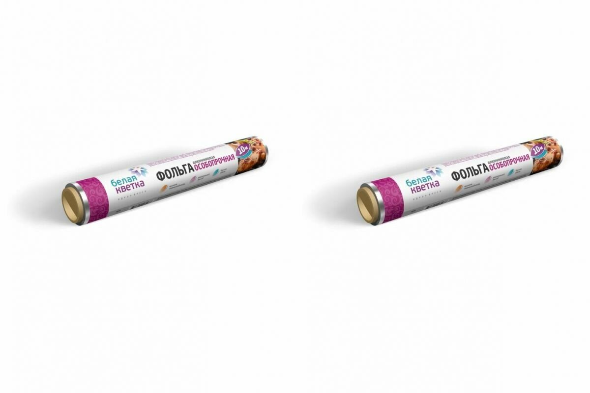 Белая кветка Фольга пищевая алюминиевая, Особопрочная, 10 м * 29 см, 2 шт