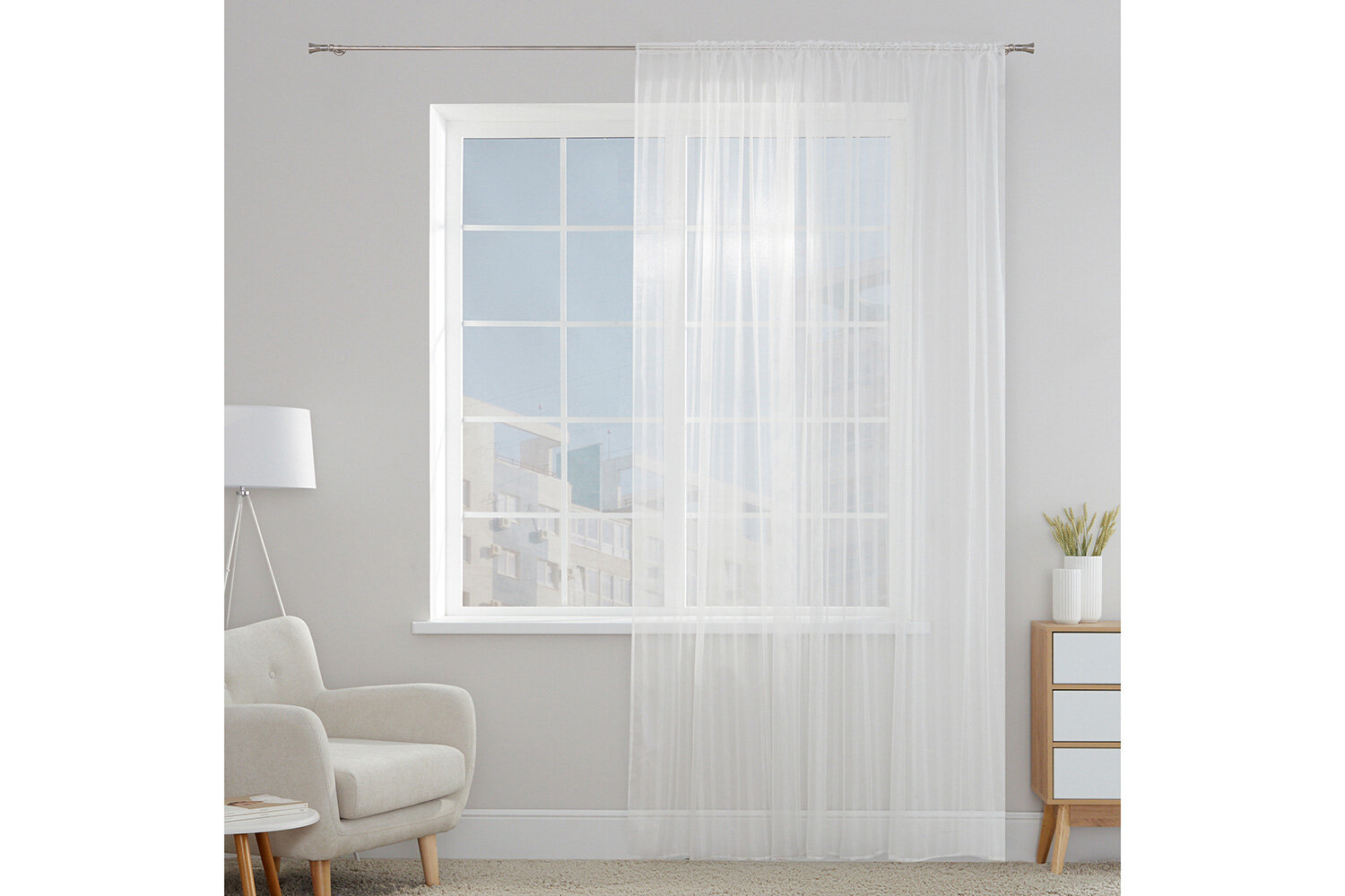 Тюль MICASA Lori, 300х280 см, сетка, универсальная лента, цвет светлый экрю