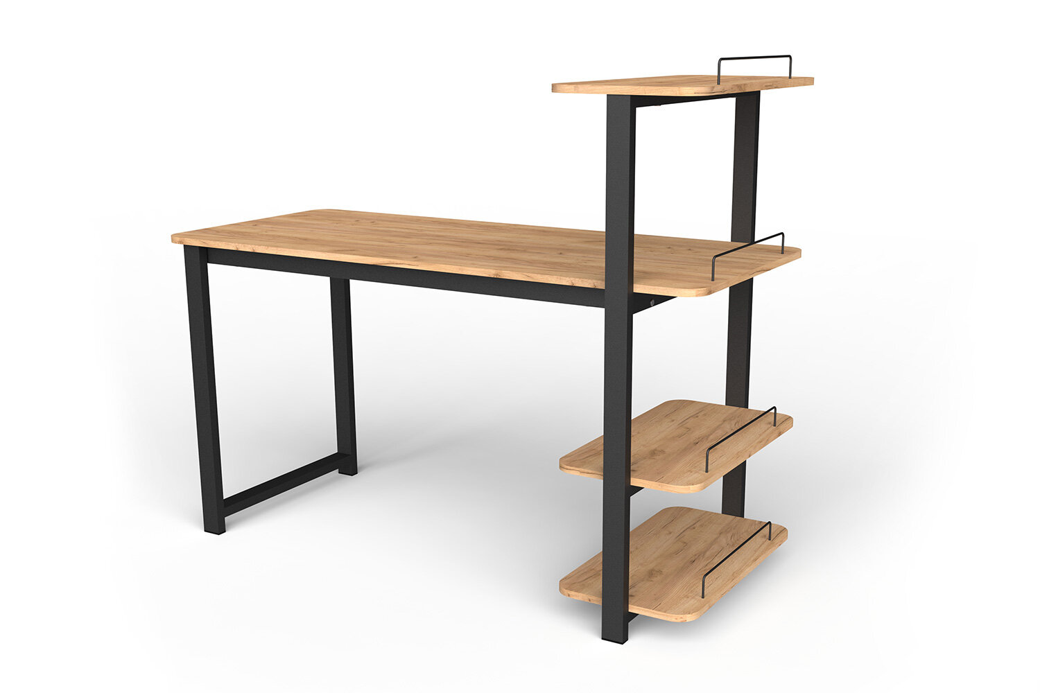 Письменный стол Hoff Райс, 142х115х65 см, с полками, цвет дуб крафт золотой, черный