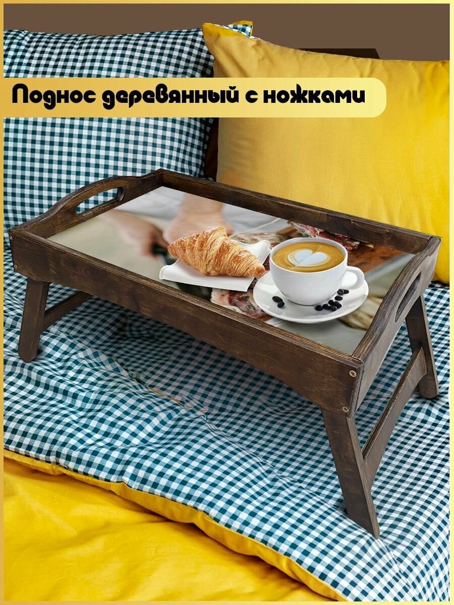 Деревянный поднос на ножках с рисунком еда - 240