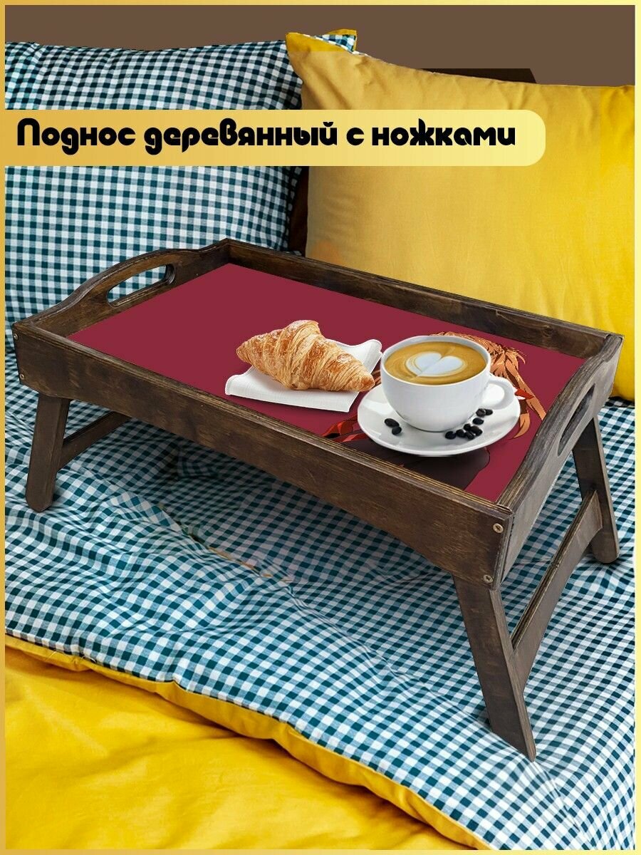 Деревянный поднос на ножках с рисунком Аниме Евангелион -1099
