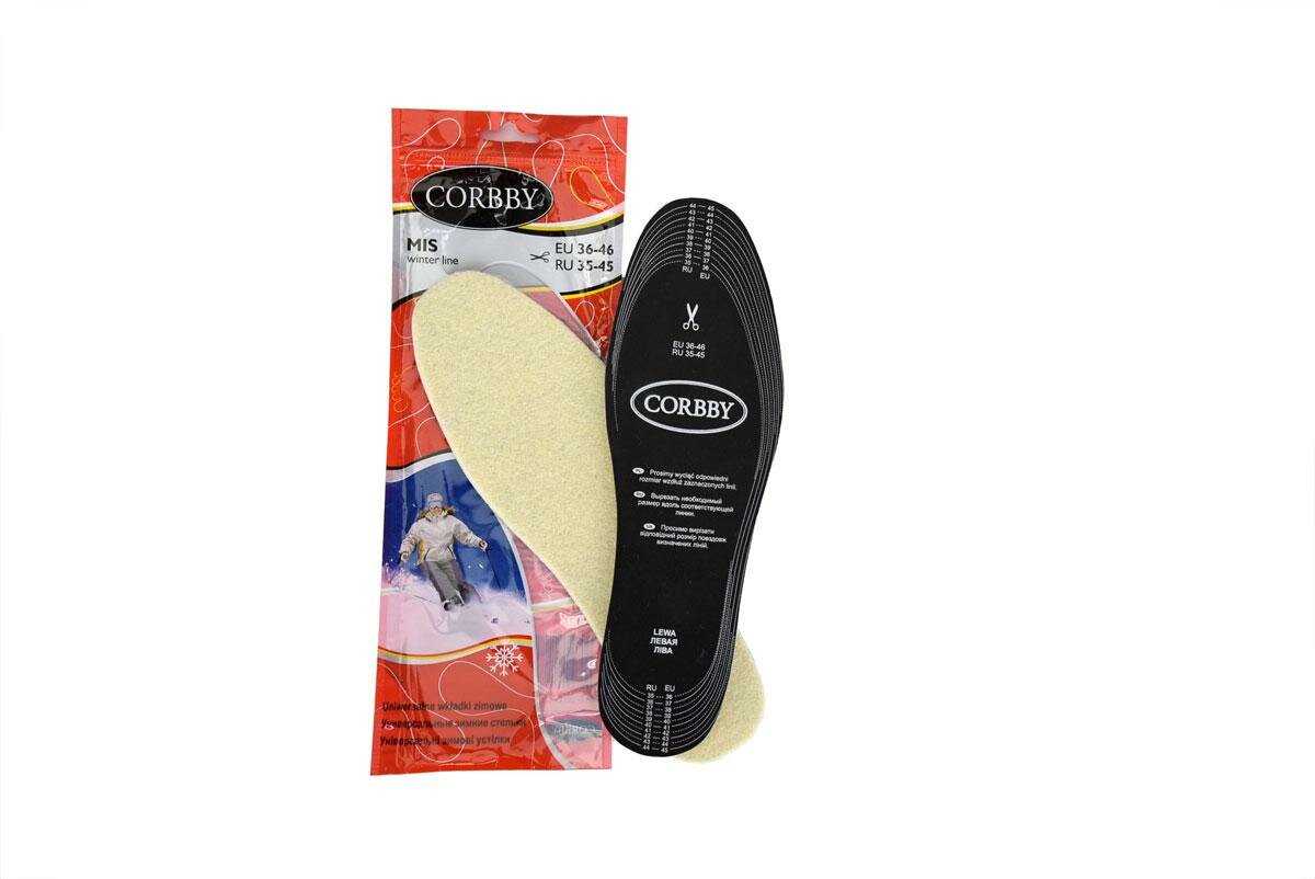 Corbby Стельки вырезные зимние "MIS" (овечья шерсть+латекс+уголь). Размер 36-46