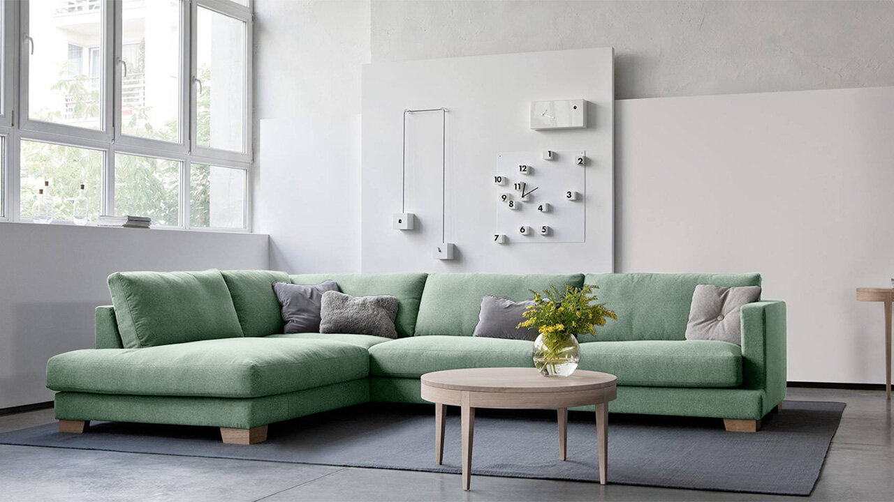 Угловой диван Плимут (большой) рогожка 29 Тик так Зеленый 300x221x95