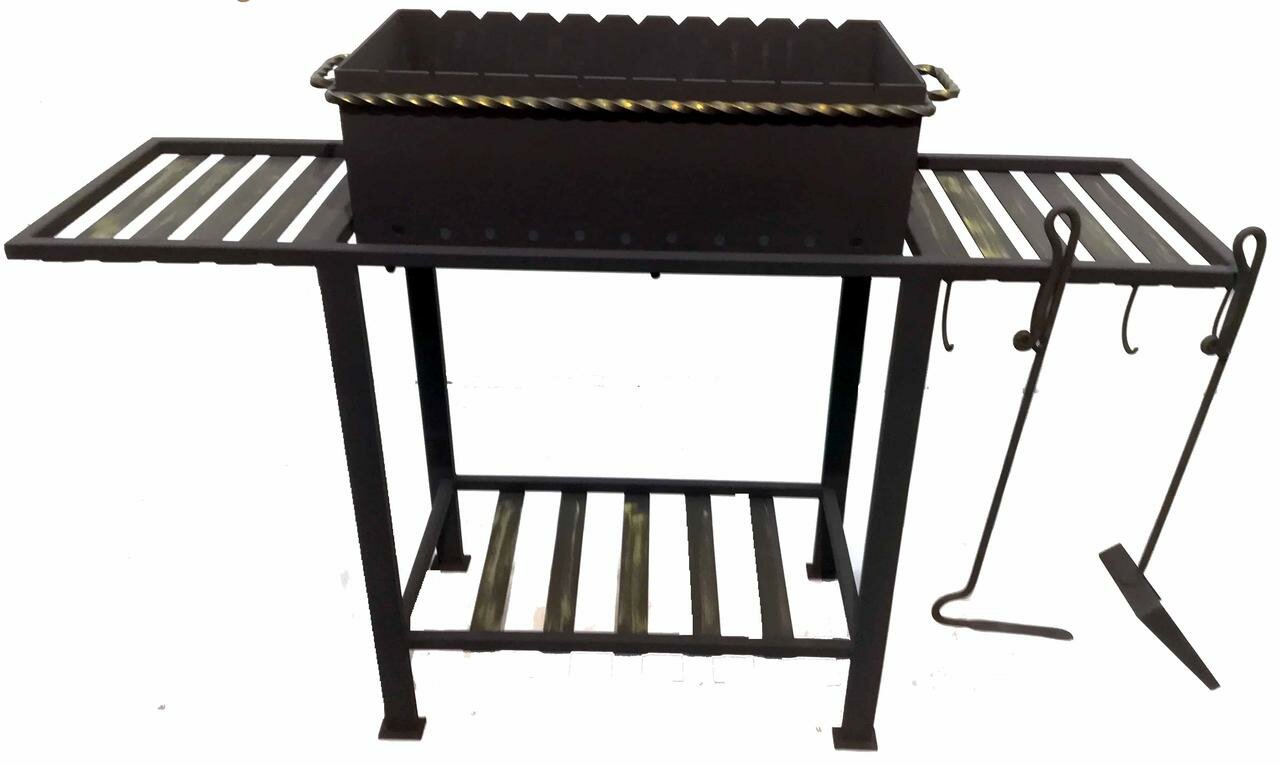 Мангал классический с дровницей и столиком, 3 мм, для дачи и дома, ручная работа "Стандарт-плюс"