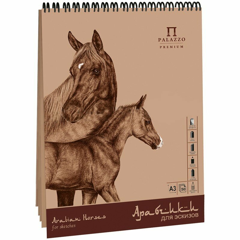 Блокнот/Скетчбук 14,8х21 см (А-5), 50 листов, 70 гр/м2, на спирале, Арабчики, листы крафт, артикул АЛ-8024