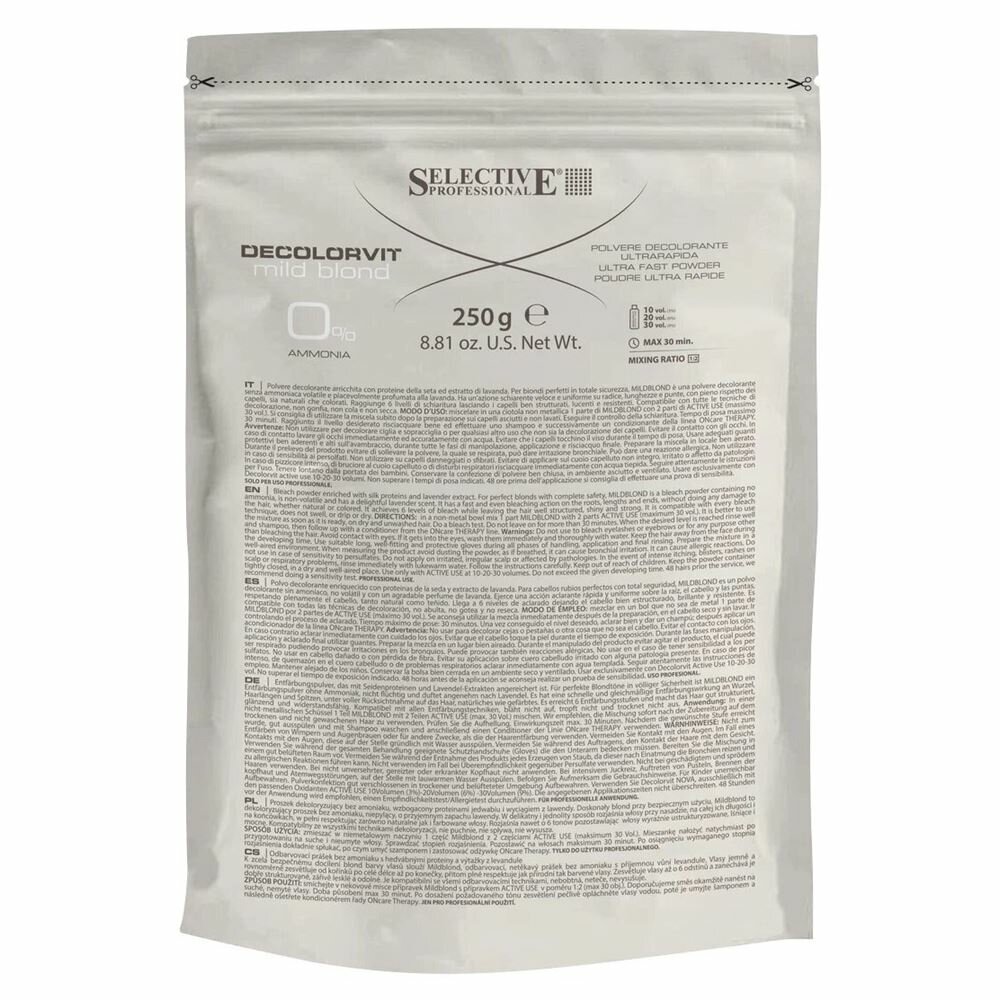 Краска для волос Selective Professional Decolorvit System Decolorvit Mild Blond, Осветляющий порошок без аммиака с протеинами шелка и экстрактом лаванды, 250 г