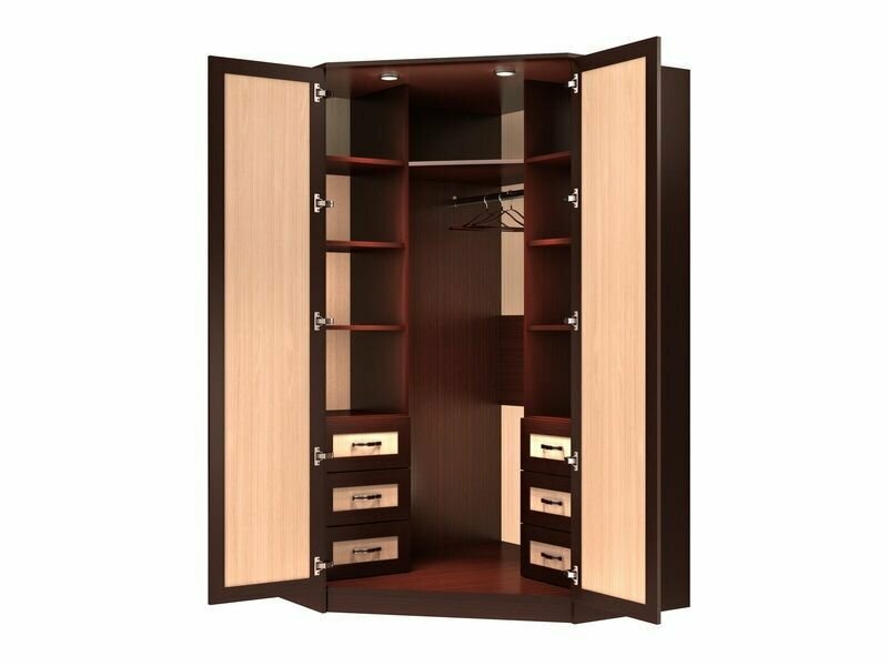 Шкаф угловой МногоМеб У-3М двустворчатый 120х55x200 рамка квадро, венге цаво/дуб млечный, с подсветкой
