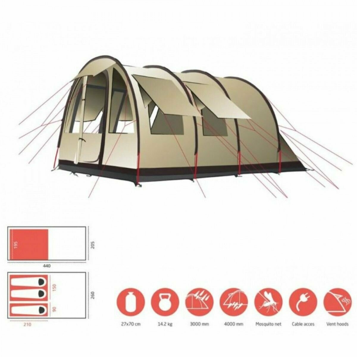 Палатка кемпинговая 3-х местная MirCamping H3-30