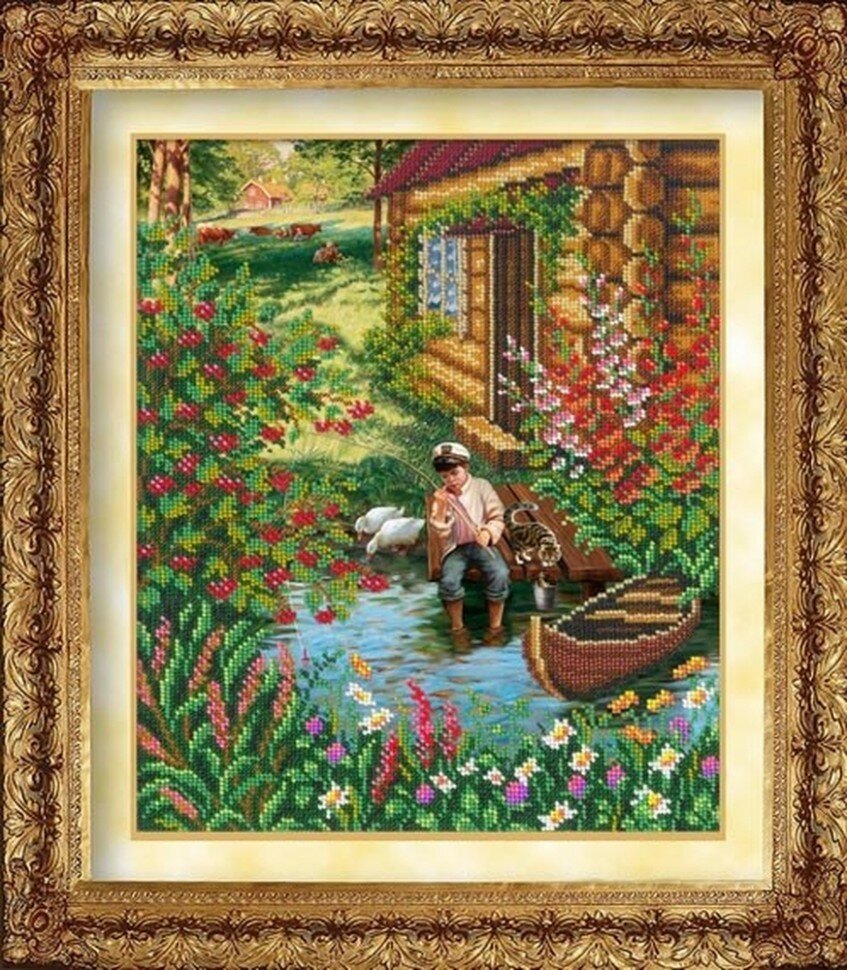Набор для вышивания Русская искусница #825 Летом на деревне, Вышивка бисером, 31 x 26 см