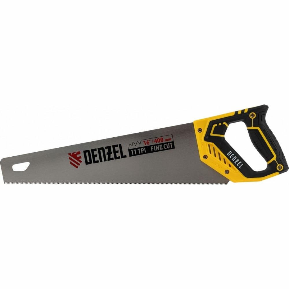 Ножовка по дереву Denzel, 400 мм, 11 TPI, зуб 3D, двухкомпонентная рукоятка 24146