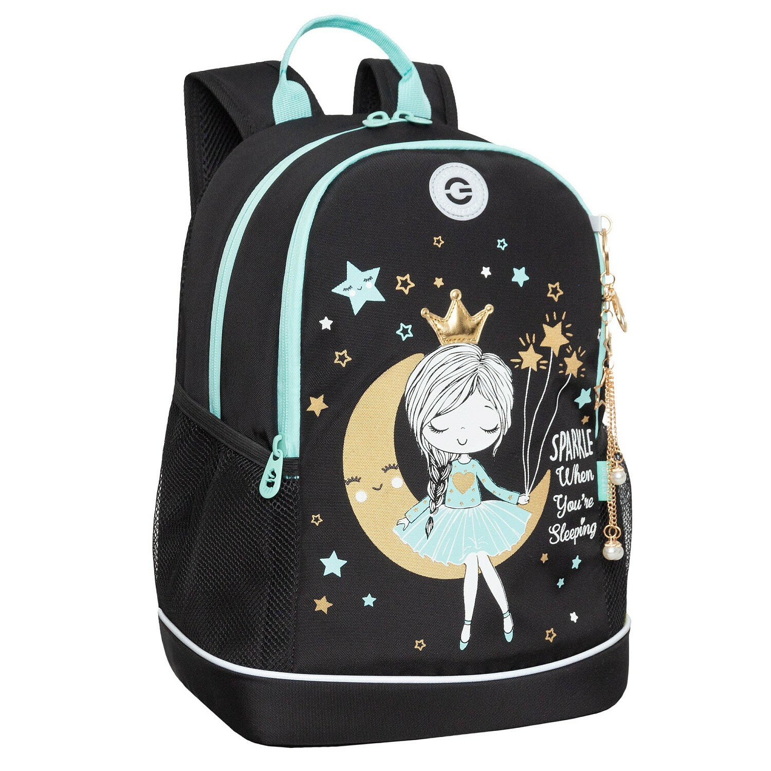 Школьный рюкзак GRIZZLY для девочек, RG-463-1 черный-мятный, 28х38х18