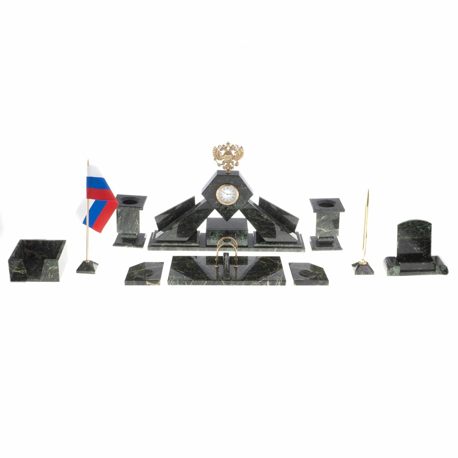 Письменный набор "Герб РФ" камень змеевик 124370