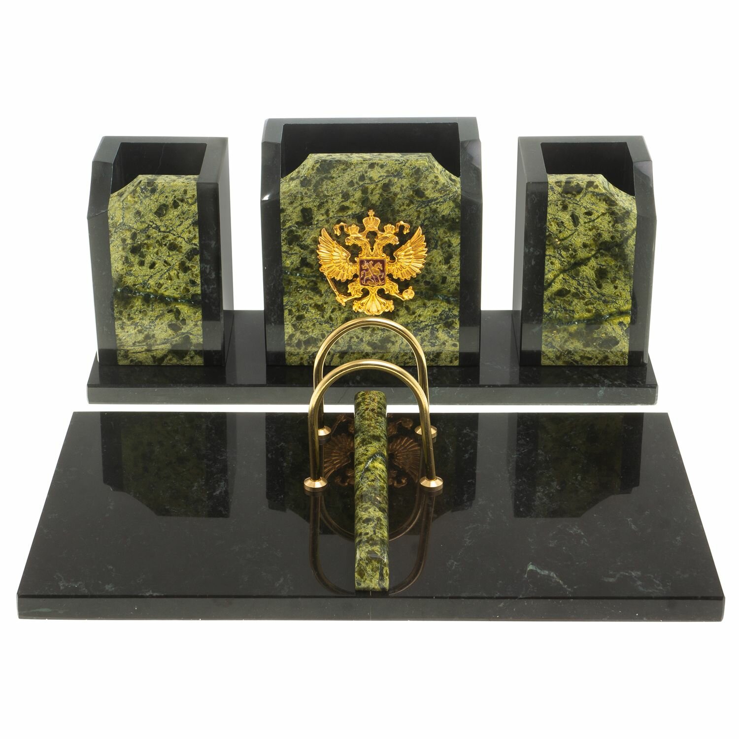 Настольный набор из змеевика "Грани" с гербом РФ 124002