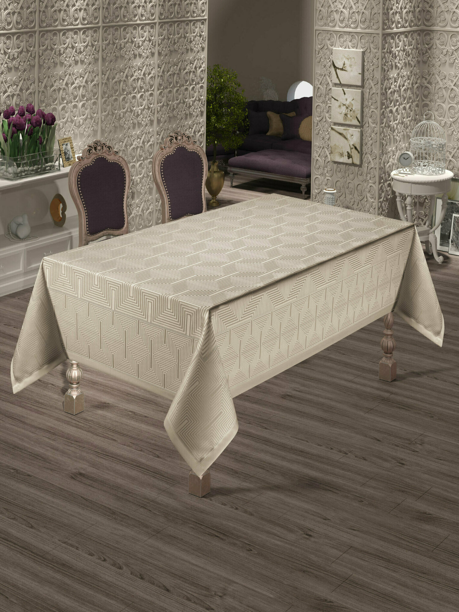 Жаккардовая прямоугольная скатерть 11974 Yildiz капучино Doco (капучино), Скатерть 160x220