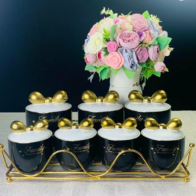 Набор из 7 банок для сыпучих продуктов на подставке Фарфор 106-207 118-106-207