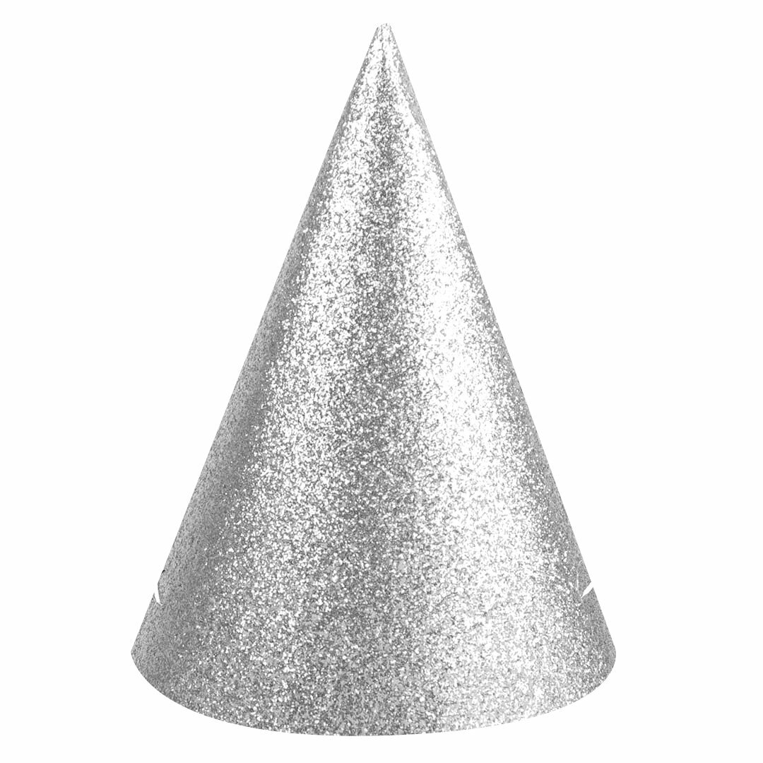 Колпаки, Серебро, с блестками, 16 см, 6 шт.