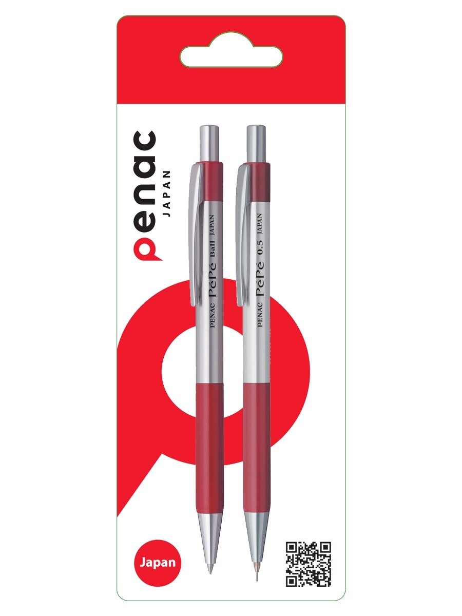 Ручка шариковая 0,5мм PENAC Pepe, синяя + механический карандаш HB 0,5мм, красный